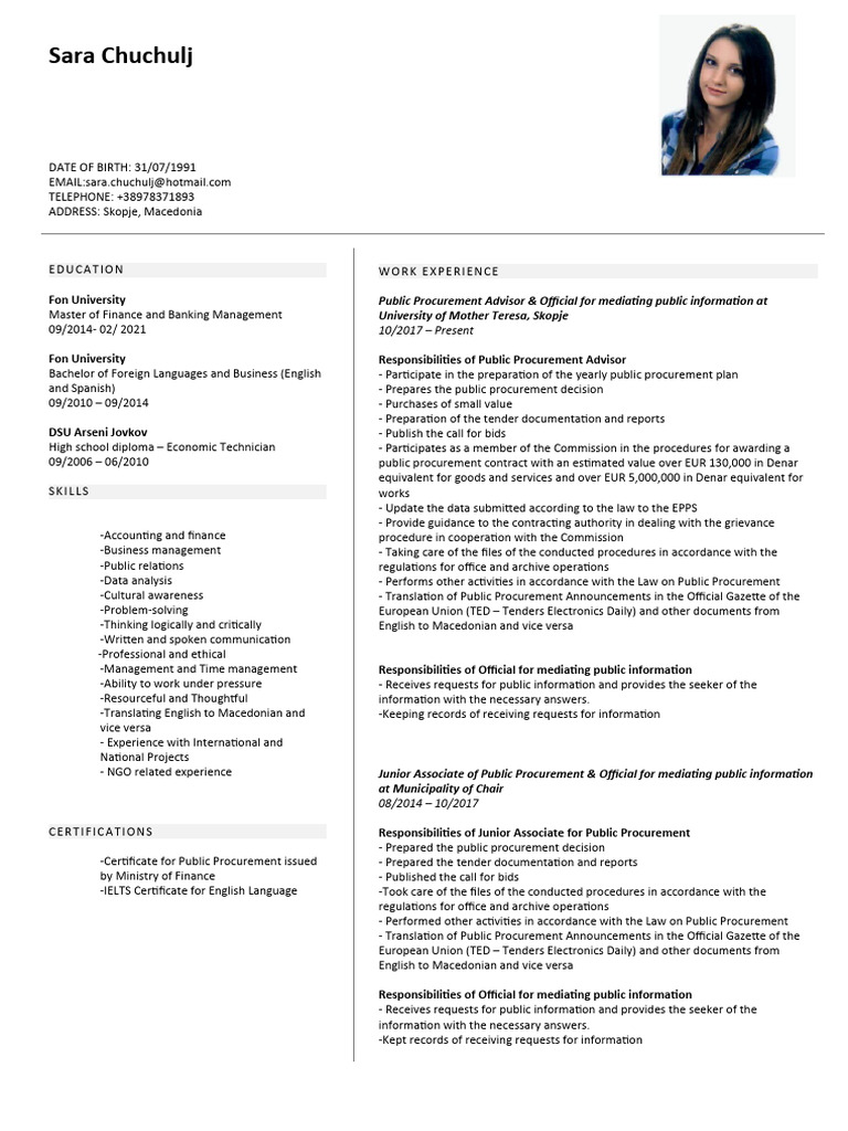Sara Chuchulj CV | PDF
