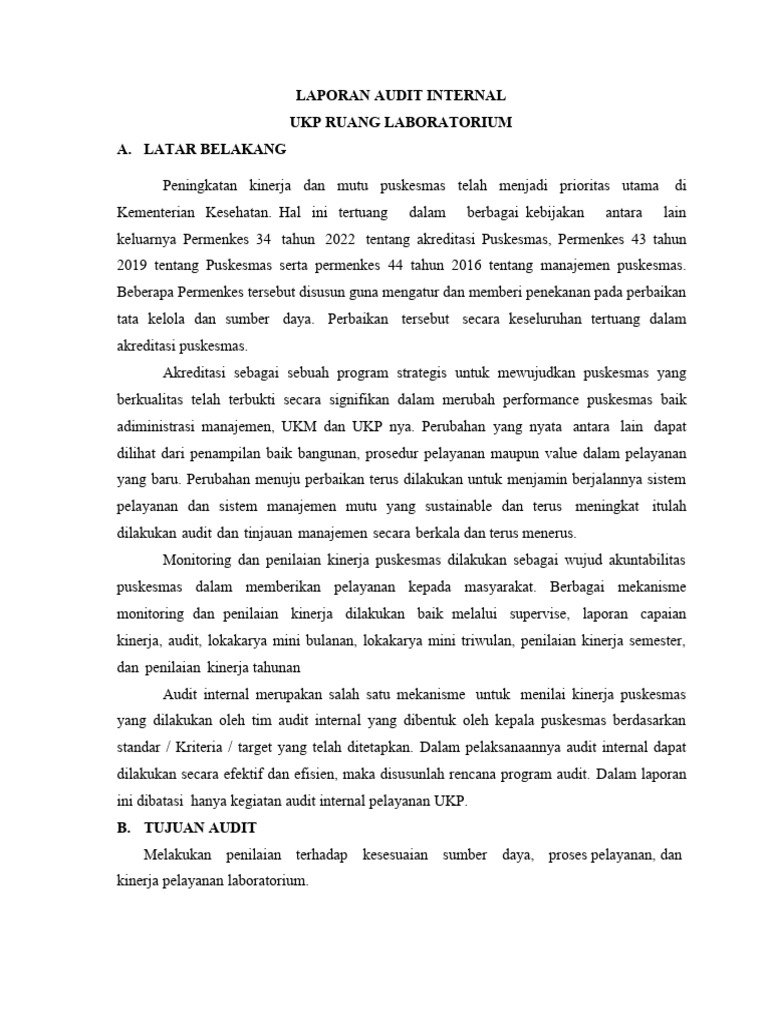 Audit Internal Pelayanan Laboratorium Puskesmas | PDF