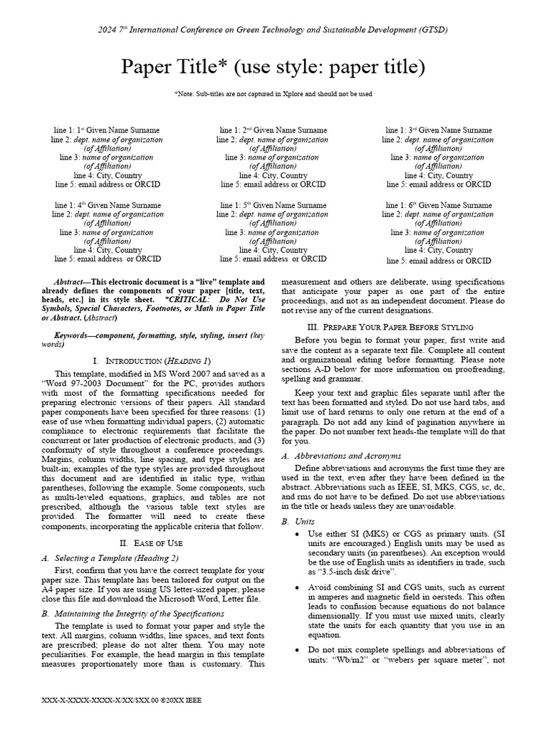 IEEE Xplore Conference Paper Template | PDF | International System Of ...