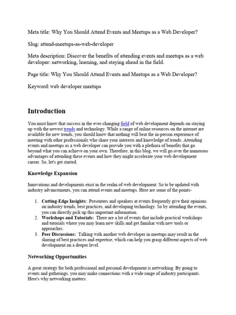 Why You Should Attend Events and Meetups As A Web Developer | PDF | Web ...
