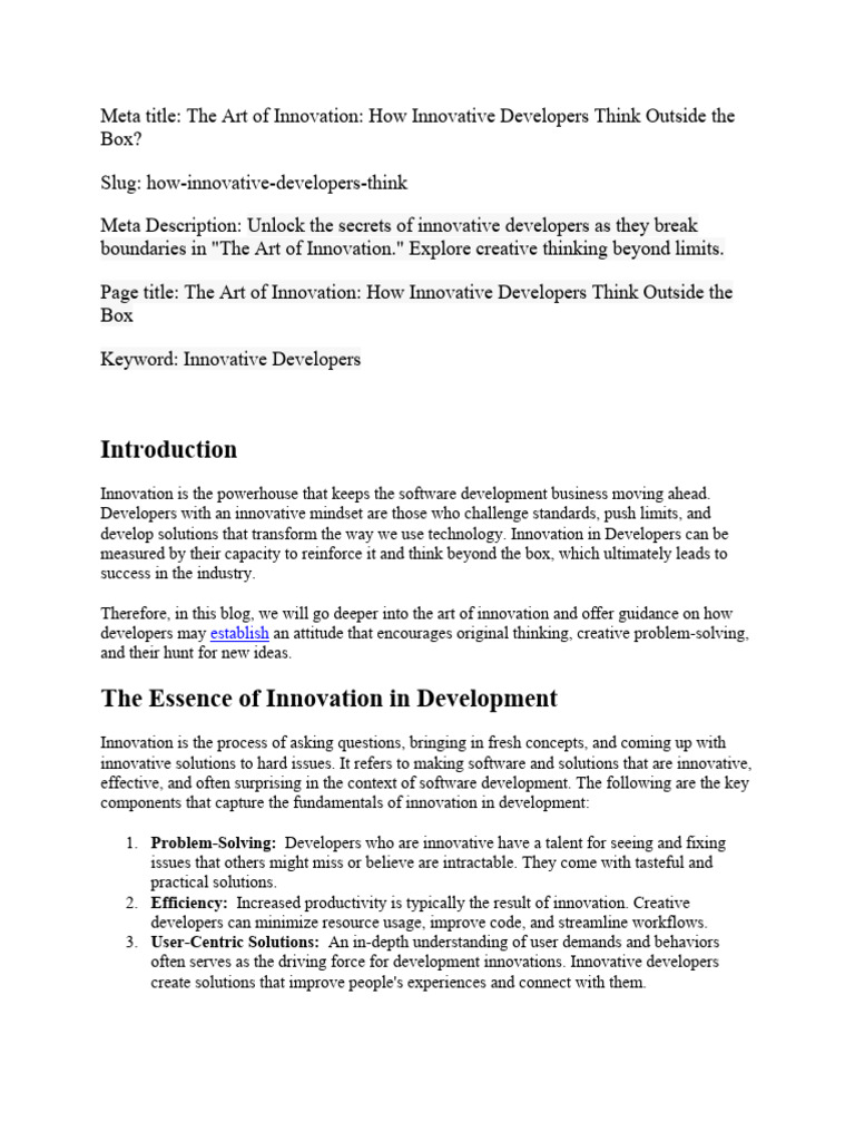 The Art of Innovation - How Innovative Developers Think Outside The Box ... The Art of Innovation - How Innovative Developers Think Outside The Box ...