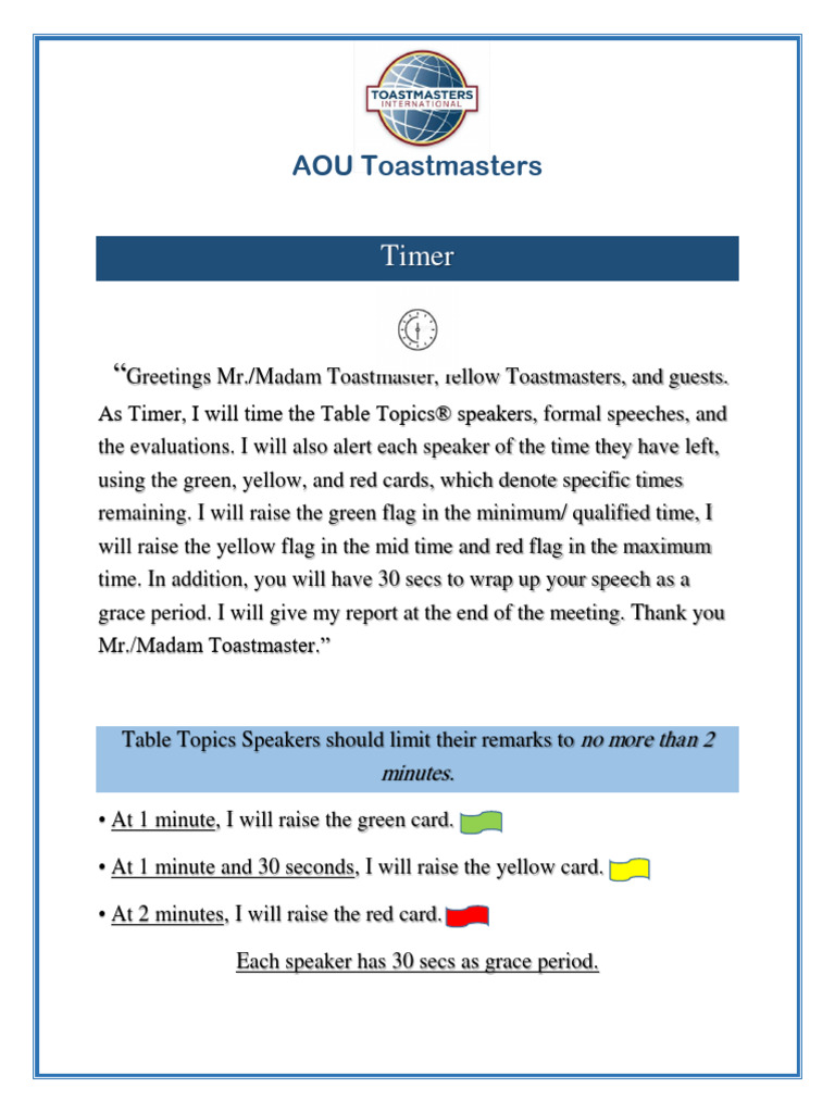 Toastmasters Timer Guidelines | PDF | Foreign Language Studies | Home ...