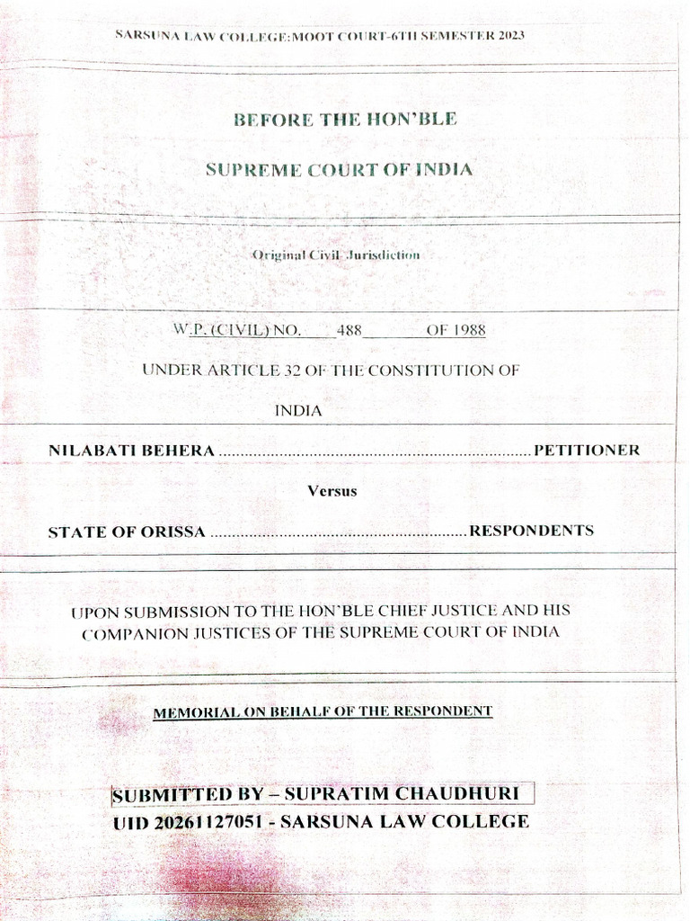 Memorial For Respondent | PDF