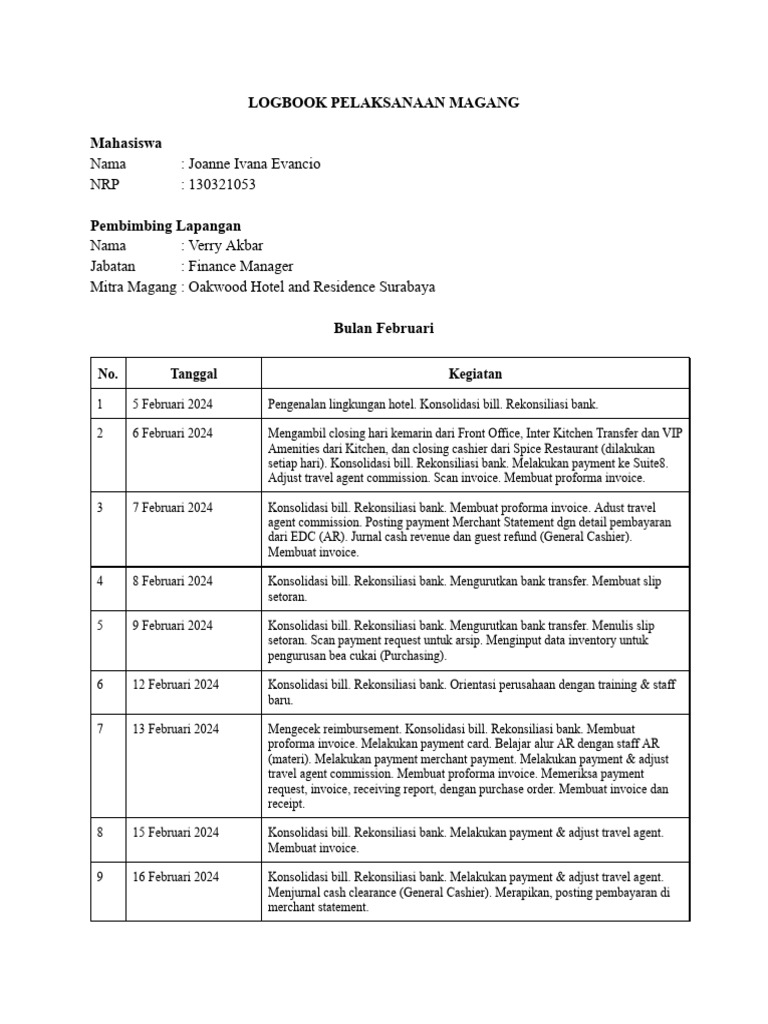 Logbook Pelaksanaan Magang | PDF