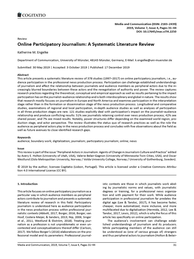Online Participatory Journalism - A Systematic Literature Review | PDF ...