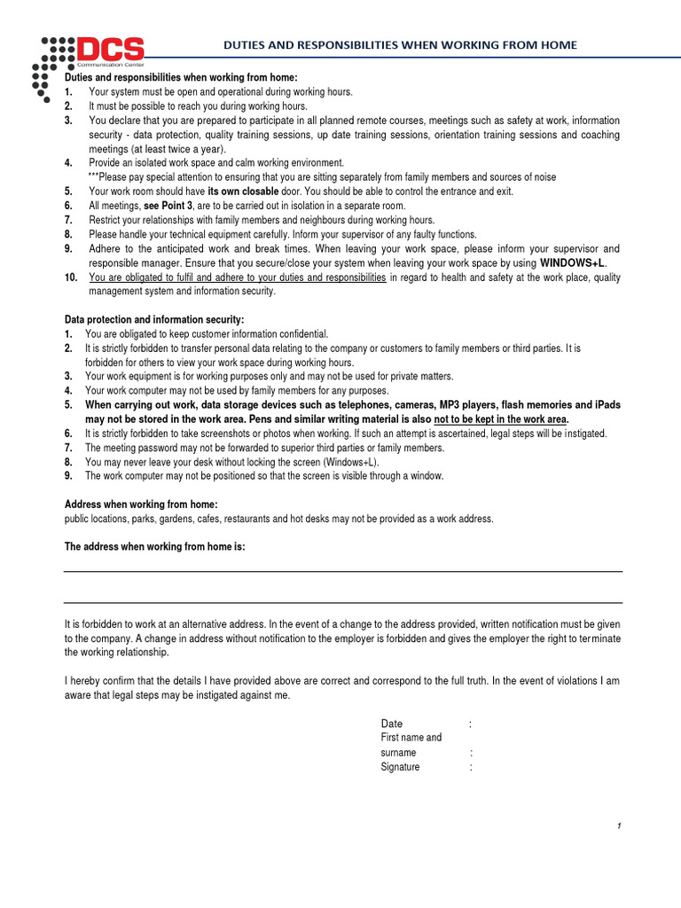 Duties and Responsibilities When Working From Home | PDF | Information ...