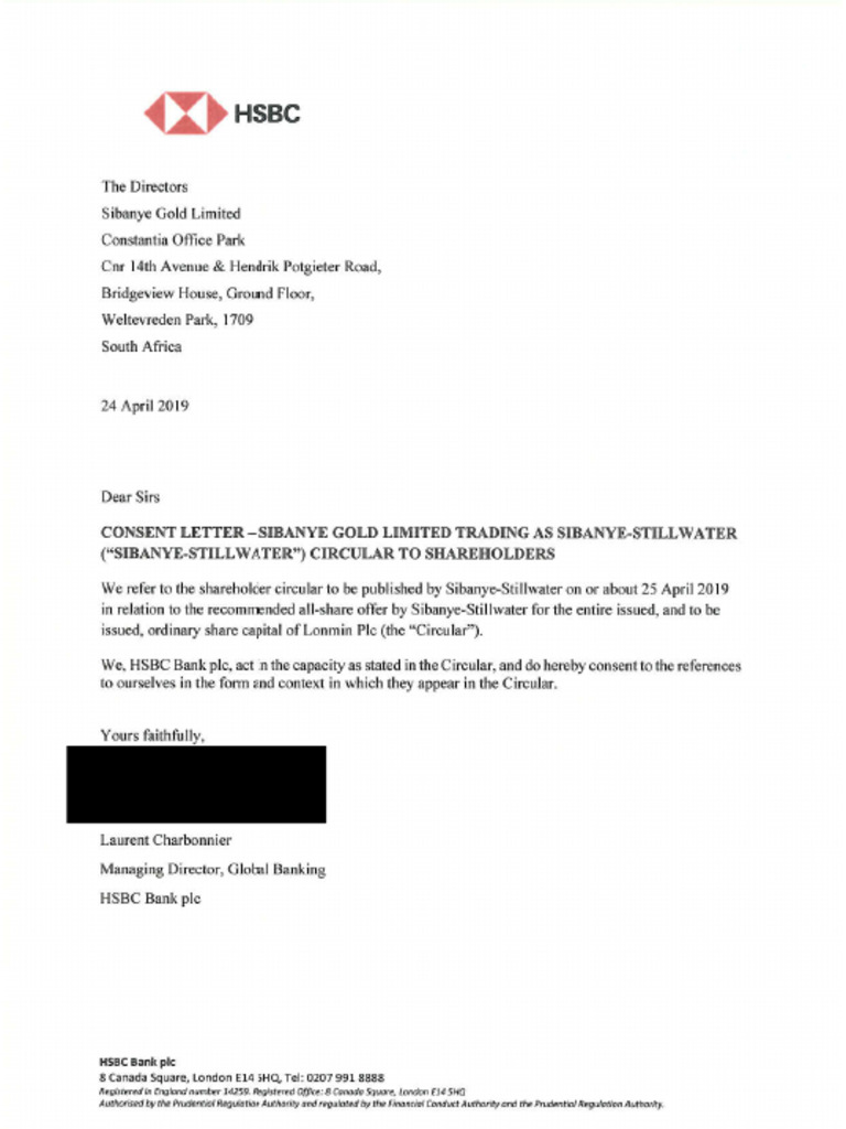 Consent Letter Scheme 20190425 HSBC | PDF