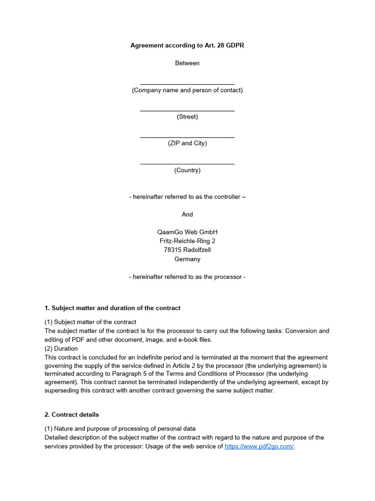 Pdf2go Data Processing Agreement | Download Free PDF | Computer Security | Security