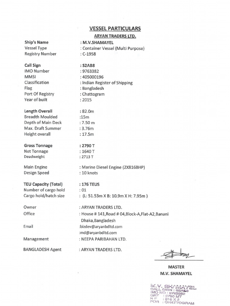 Ship Particulars | PDF