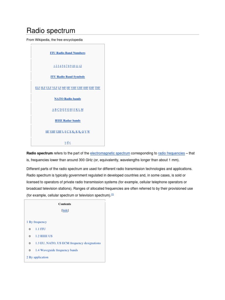 Radio Spectrum Frequency Bands | PDF | Radio Spectrum | Radio