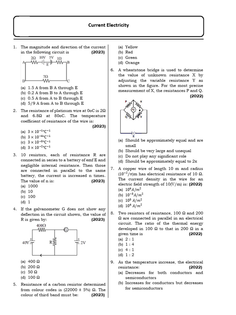 current electricity | PDF | Electrical Resistance And Conductance | Series And Parallel Circuits