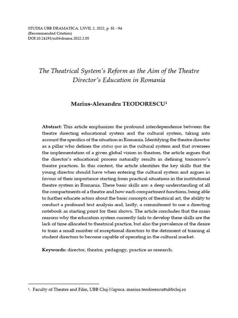 4 - The Theatrical System's Reform As The Aim of The Theatre Director's Education in Romania ...