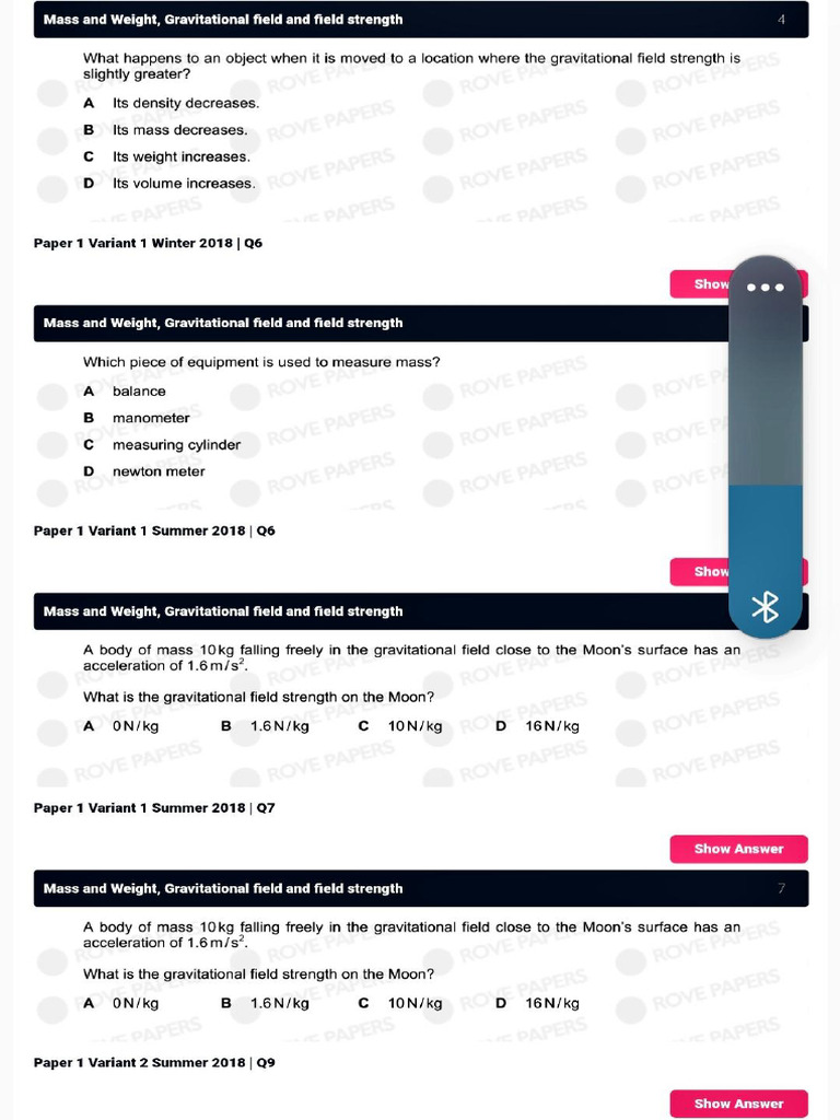 Ch3 Mass Weight Mcqs | PDF