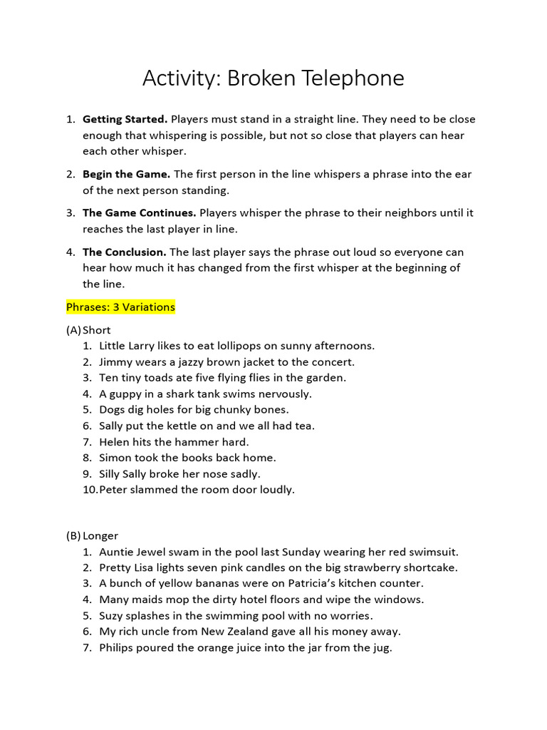 Broken Telephone - Activity | PDF