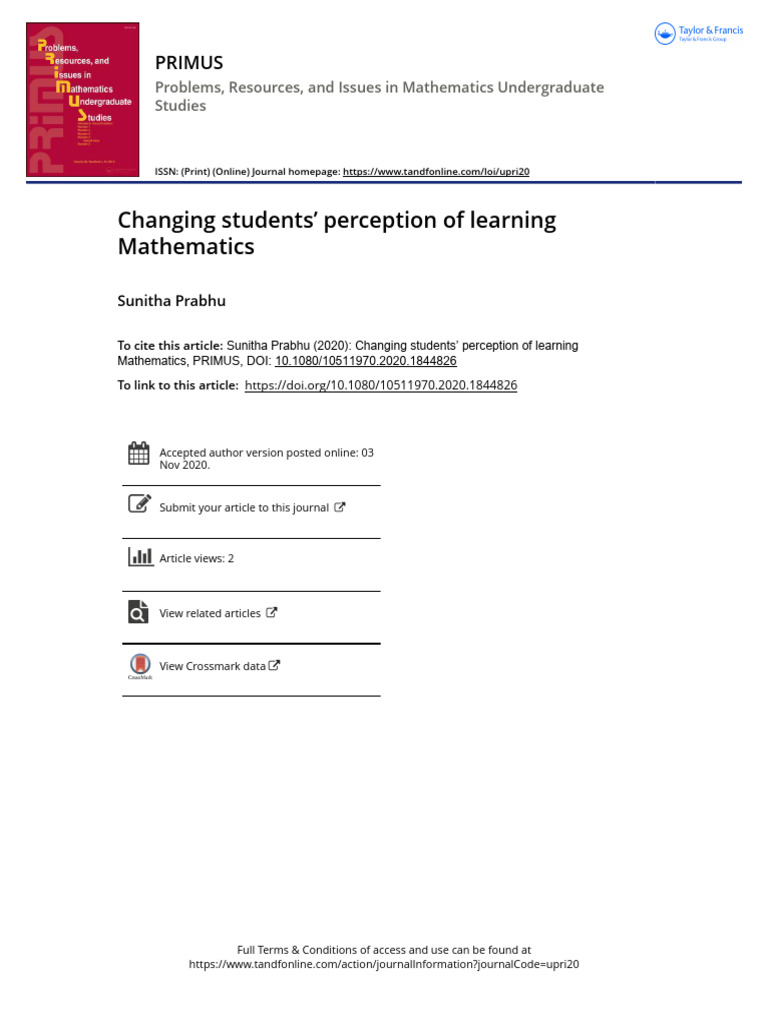 Changing Primary Students Perceptions of Mathematics | PDF | Learning ...