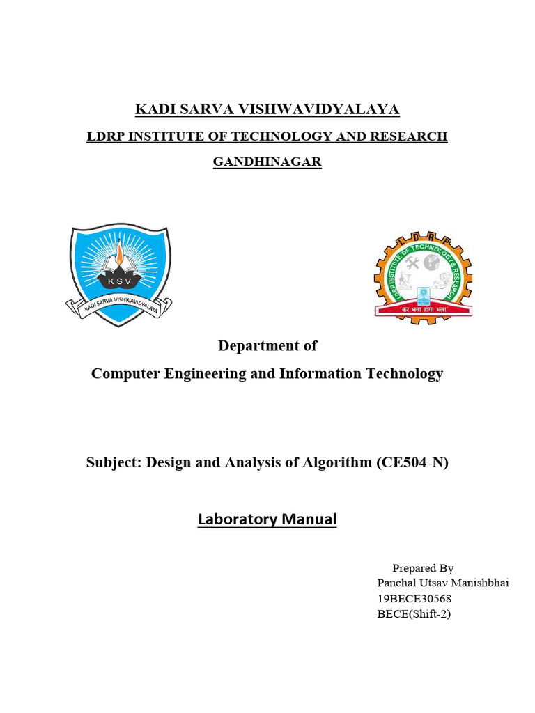 DAA Lab Manual for Computer Engineering | PDF | Algorithms | Theoretical Computer Science
