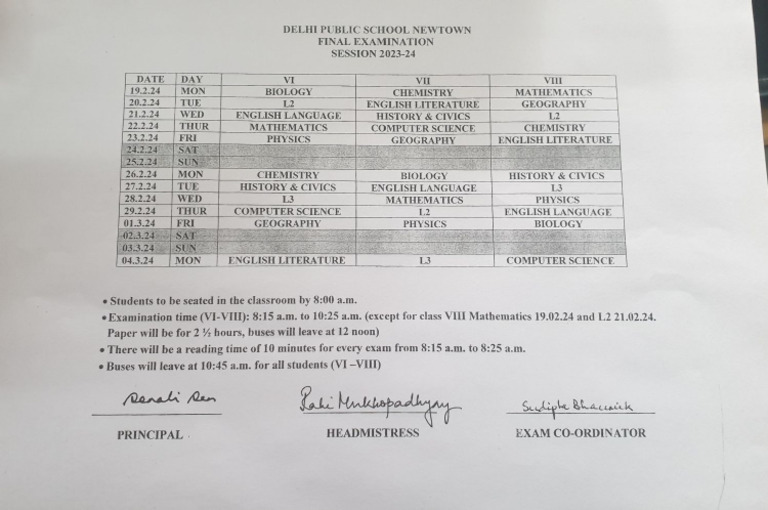 Final Examination Time Table | PDF
