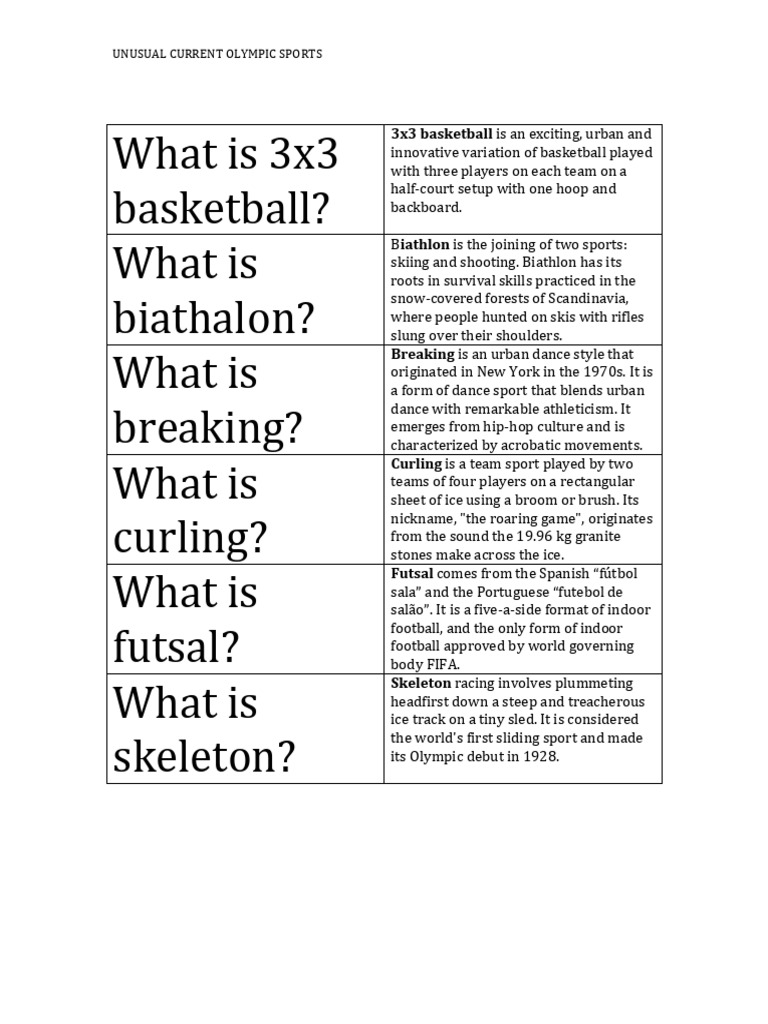 Unusual Olympic Sports | PDF | Entertainment | Olympic Sports