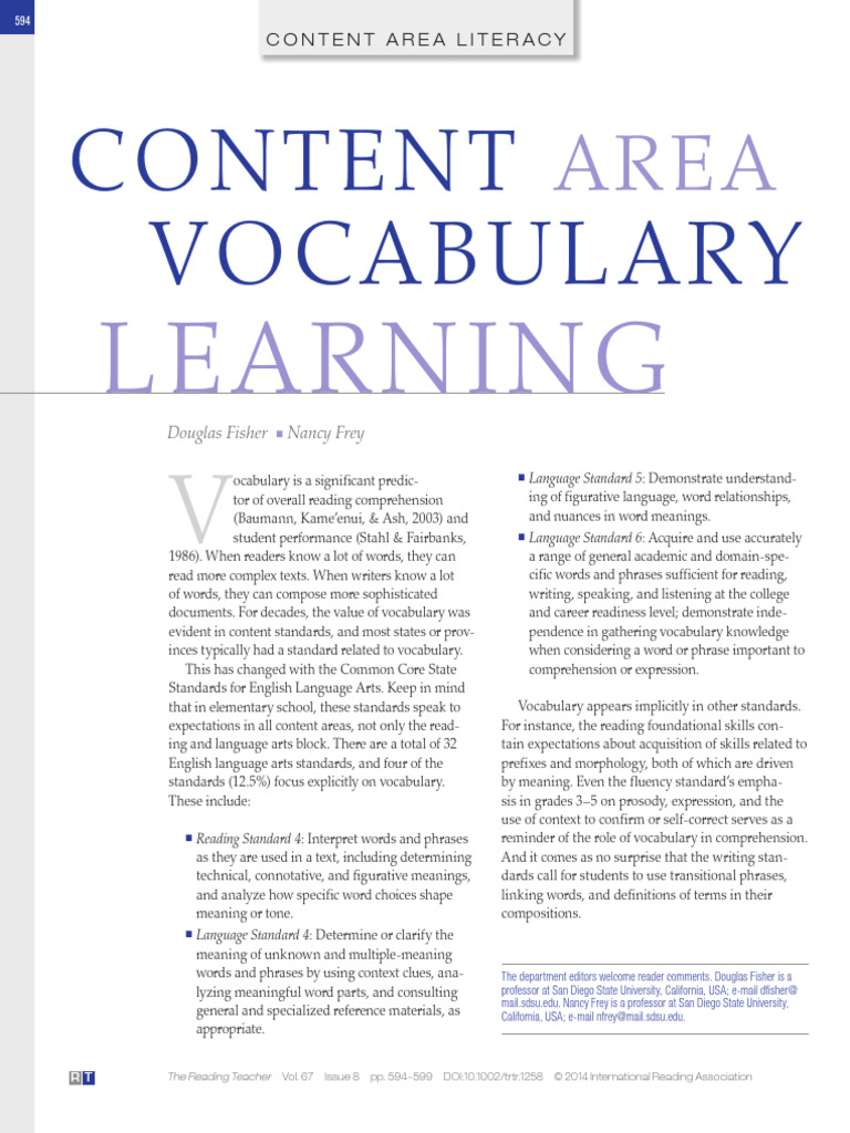 Vocabulary Instruction in Content Areas | PDF | Vocabulary | Learning
