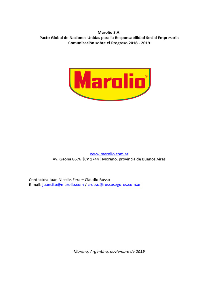 Marolio S.A. - Comunicación de Progreso 2018-2019 | PDF | Business | Entorno natural