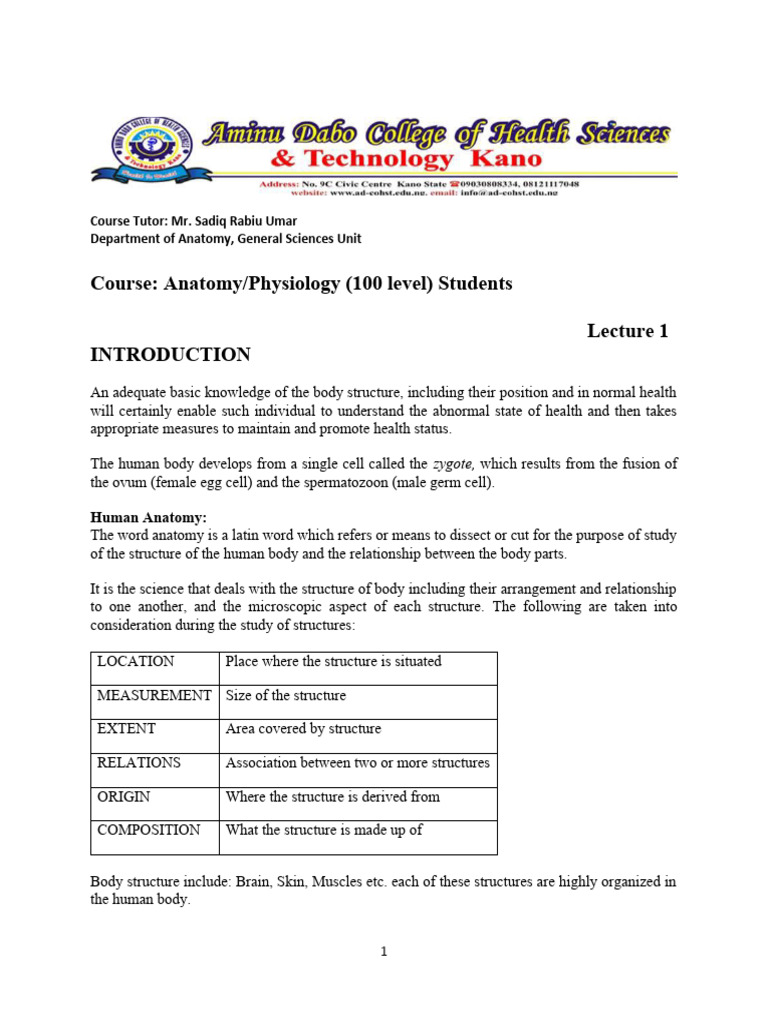 Introduction to Human Anatomy & Physiology | PDF | Mitosis | Connective ...