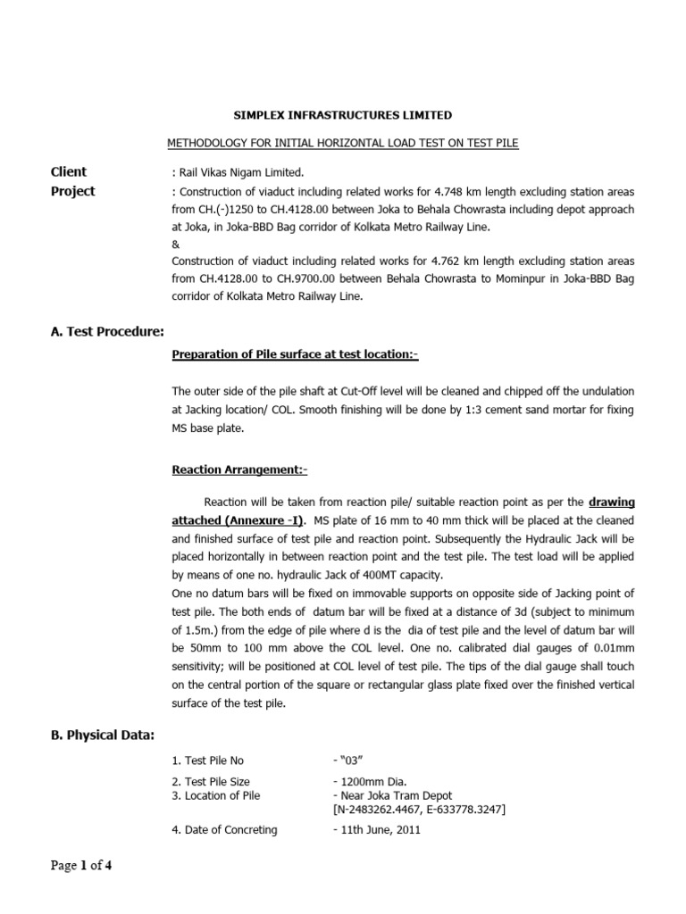 Initial Lateral Load Test Methodology - Joka | PDF | Deep Foundation ...