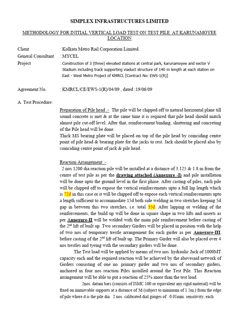 Load Test Methodology central park | PDF | Deep Foundation | Civil ...