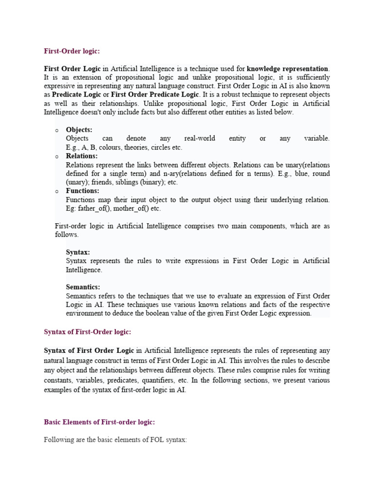Unit 3 AI | PDF | First Order Logic | Logic
