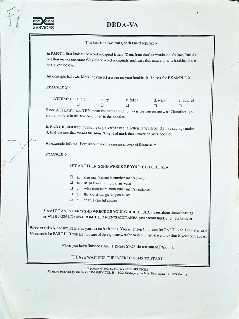 DBDA Questionnaire | PDF