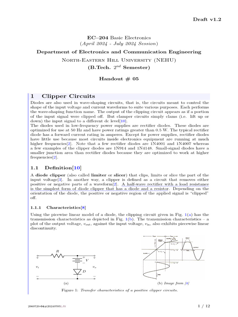 1 Clipper Circuits: Draft v1.2 | PDF | Rectifier | Diode