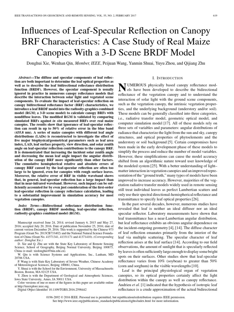 Influences of Leaf-Specular Reflection On Canopy | PDF | Reflectance ...
