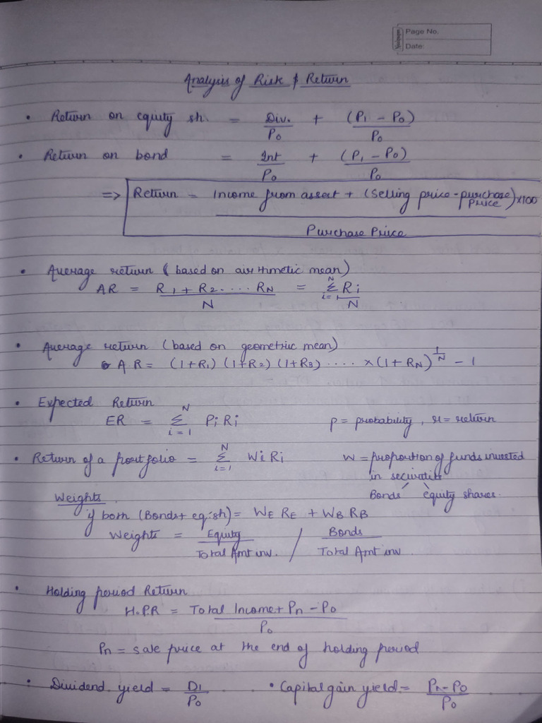 Risk & Return Formulas | PDF