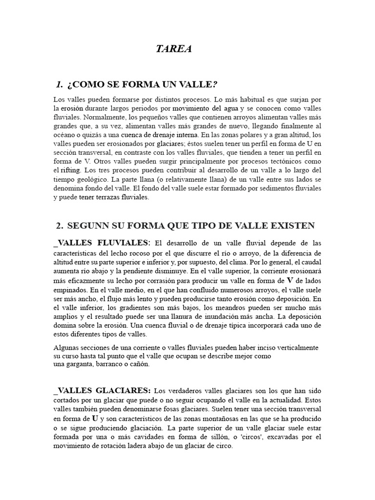 Tarea Geo | PDF | Valle | Roca (geología)