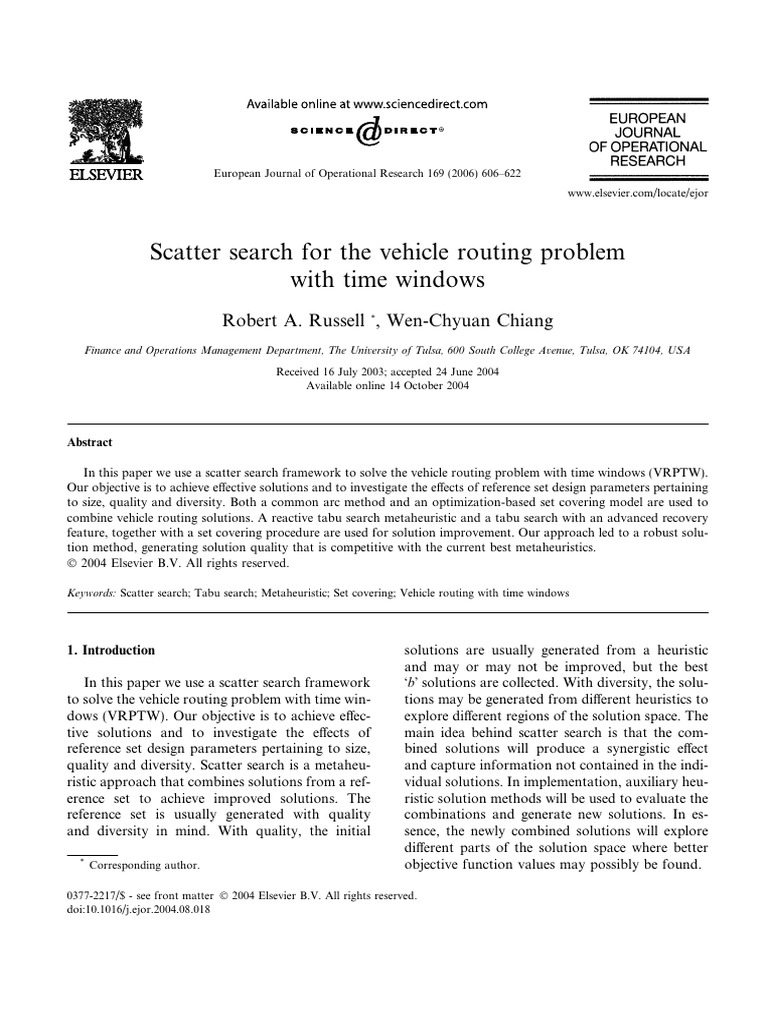 Scatter Search For The Vehicle Routing Problem | PDF | Metaheuristic | Algorithms