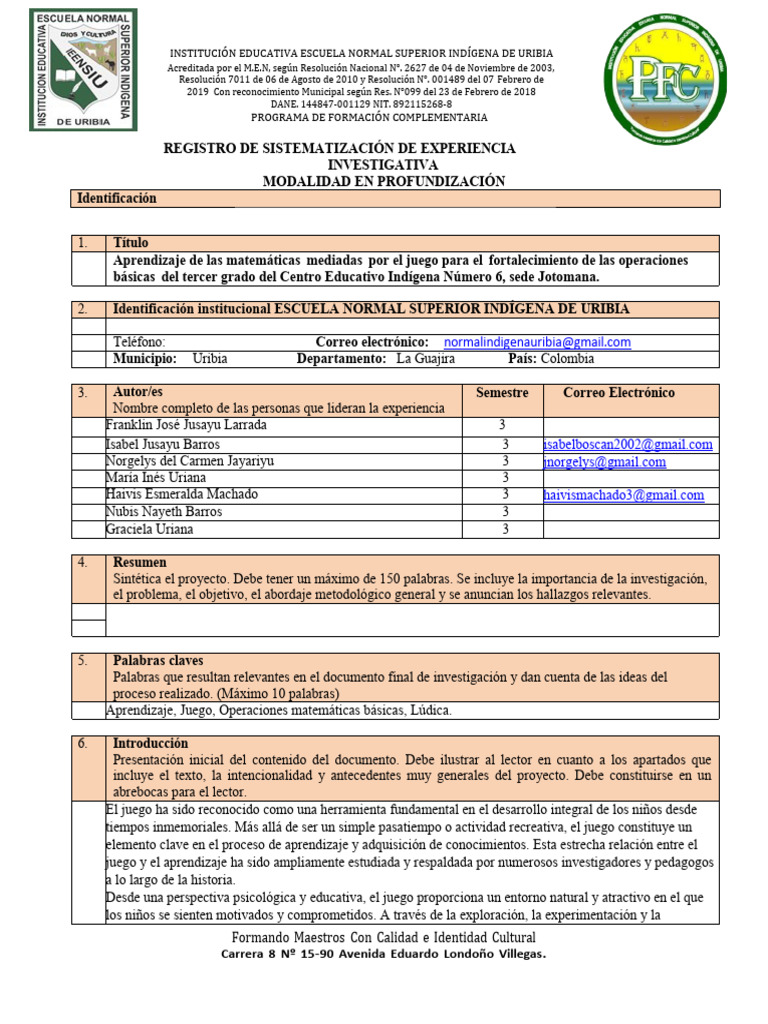 Registro de Sistematización de Experiencia Investigativa-1 | PDF | Aprendizaje | Enseñando