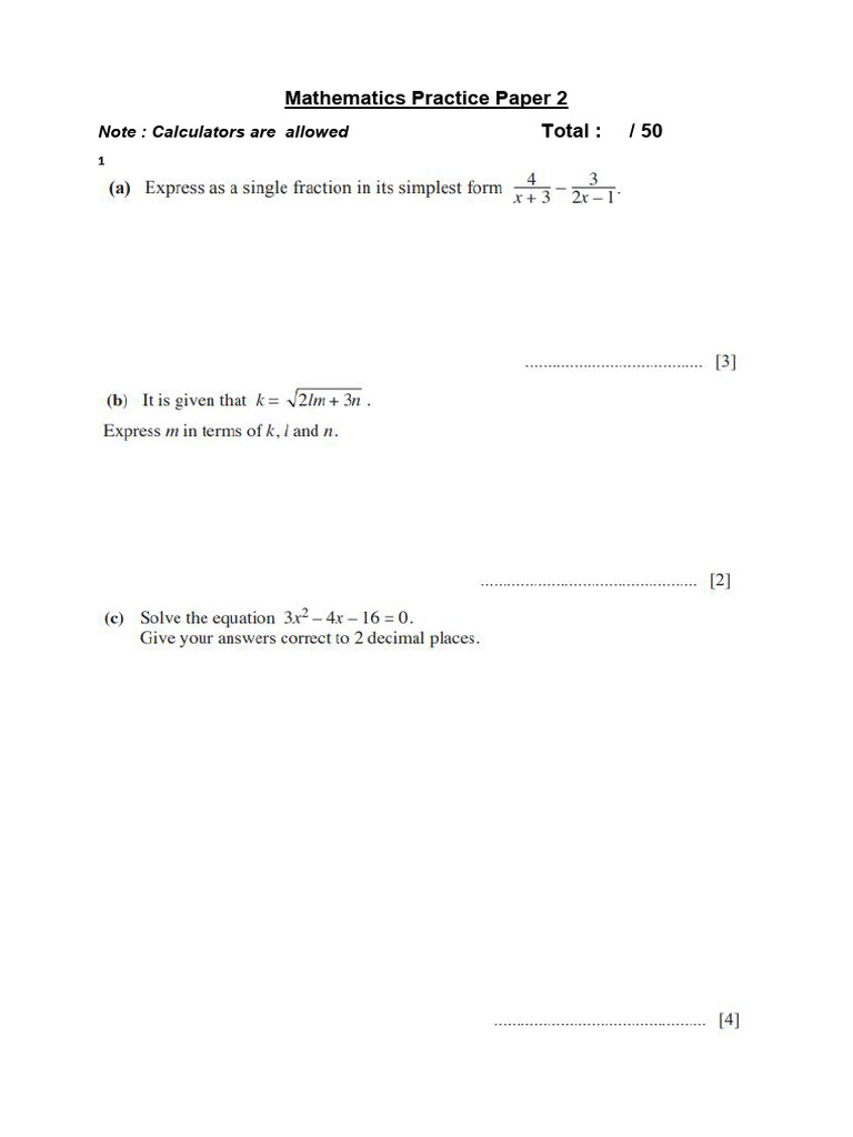 Maths Paper 2 | PDF