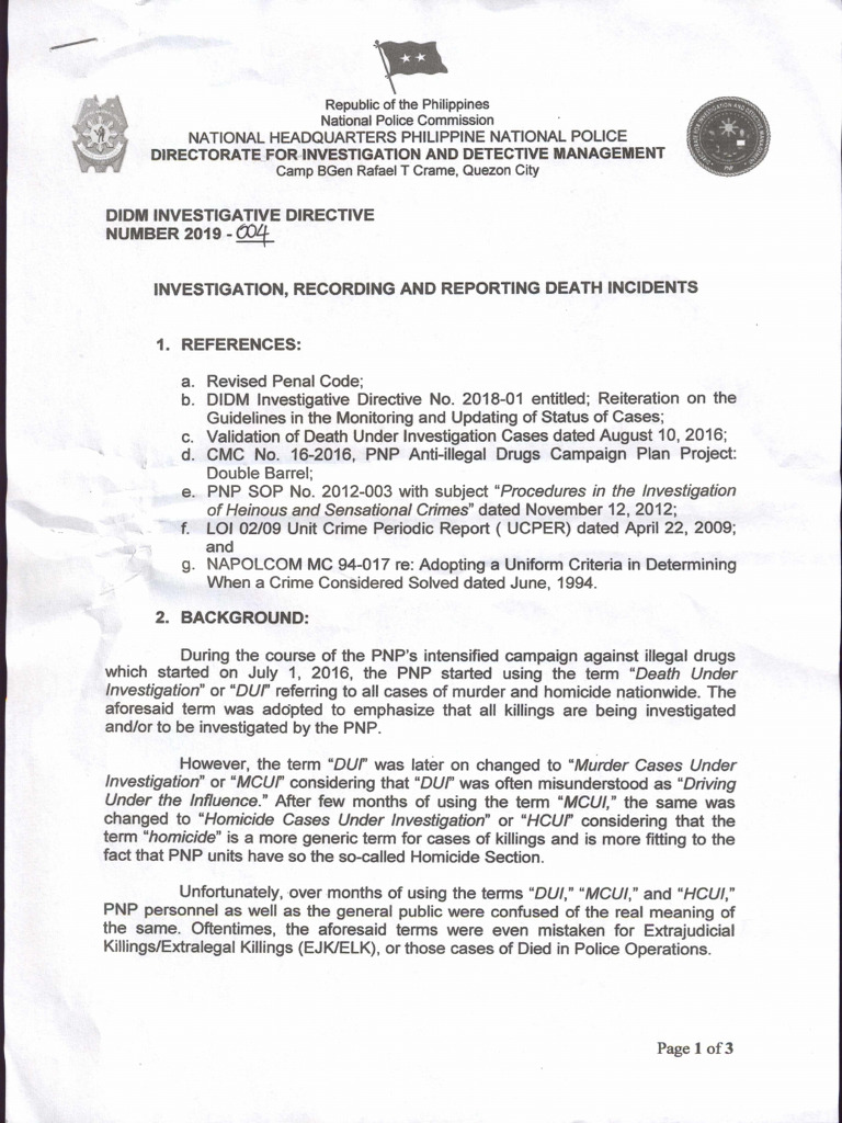 ID 2019-004 Investigation Recording and Reporting Death Incidents | PDF ...