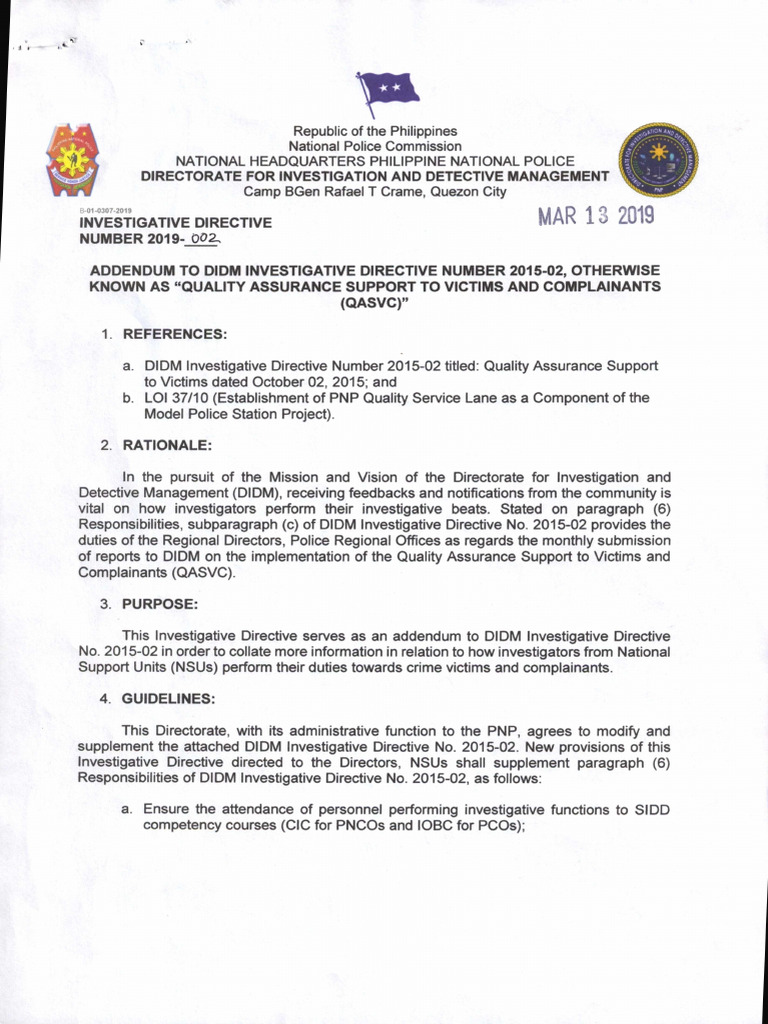 DIDM Investigative Directive 2019-002 | PDF | Police | Criminal ...