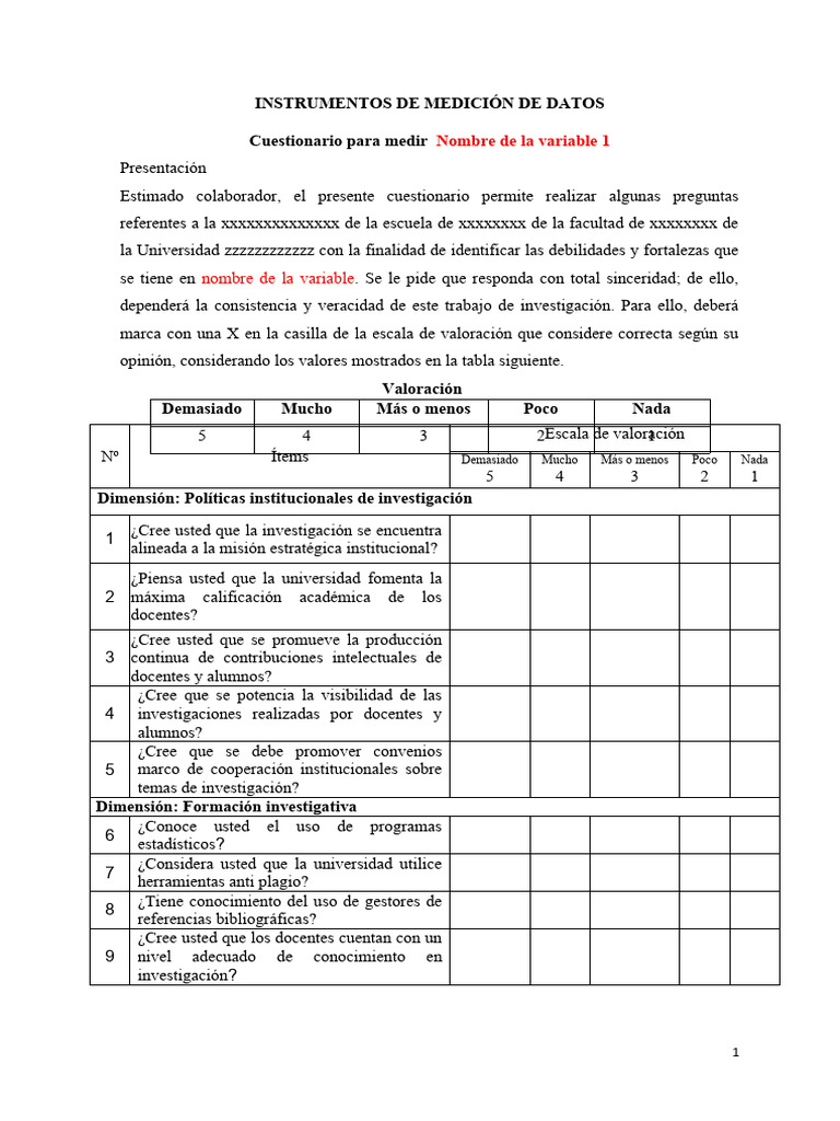 Modelo de Instrumento | PDF | Cuestionario