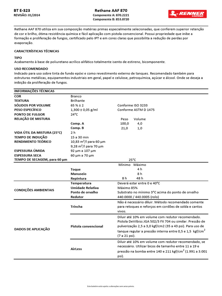 E 323 - Rethane AAF 870 - V01 | PDF | Temperatura | Tinta