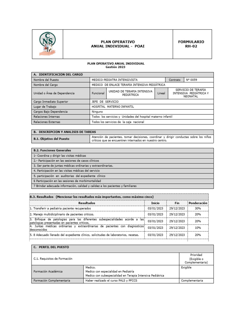 PLAN OPERATIVO ANUAL INDIVIDUAL 2023 NUEVO FORMATO (1) enlace | Descargar gratis PDF | Hospital ...