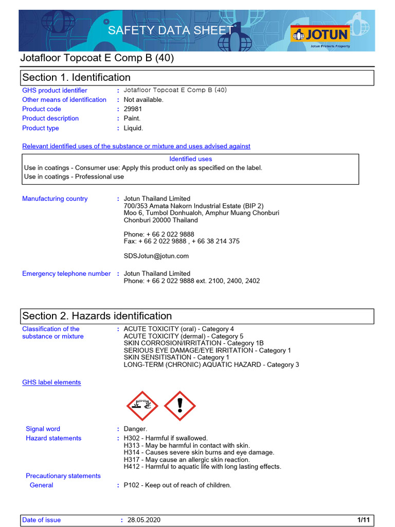 Jotafloor Topcoat E Part B MSDS | PDF | Toxicity | Toxicology