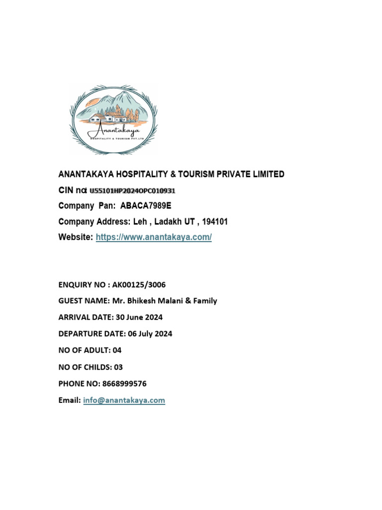 Itinerary MR - Girish Rathi Family | PDF | Dehydration