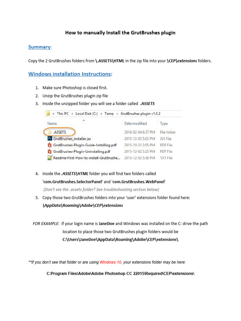 GrutBrushes Plugin Guide 02 Installing Manually | PDF | Adobe Photoshop | Directory (Computing)