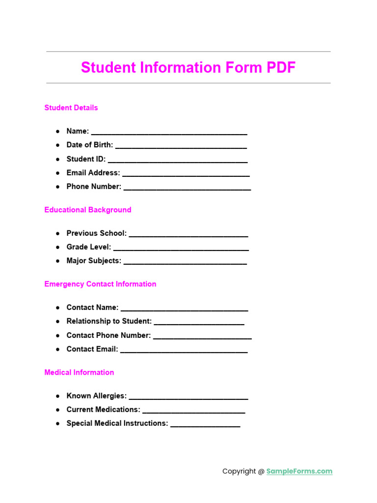 Student Information Form PDF | PDF