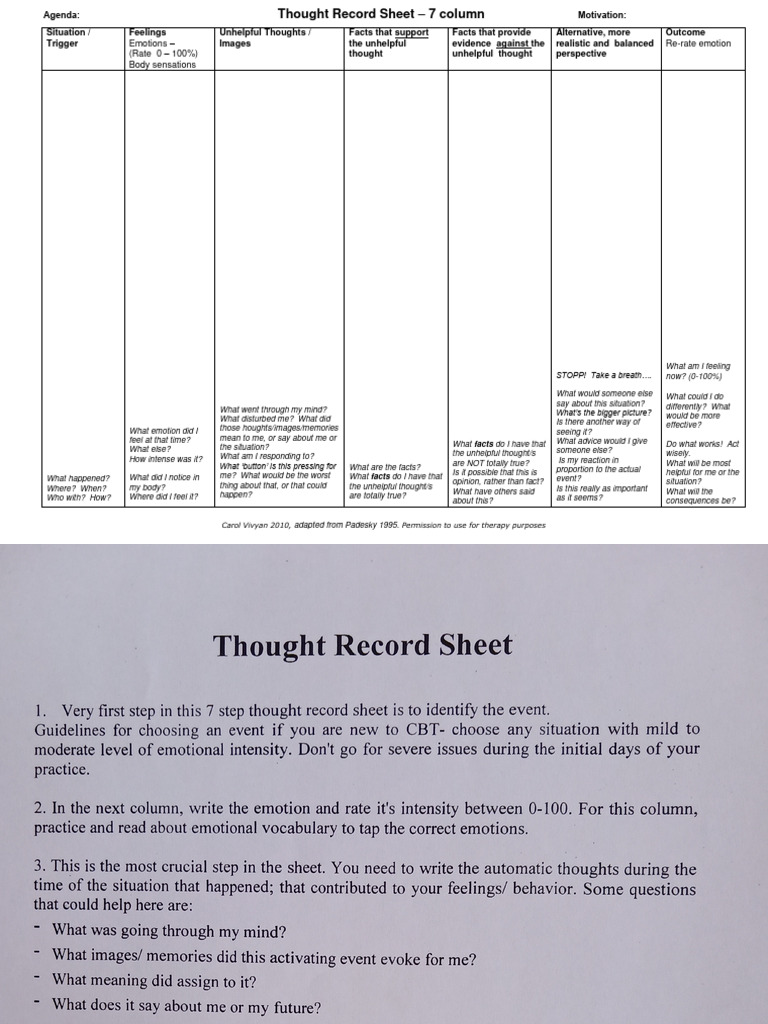 Thought Record Sheet | PDF | Thought | Emotions