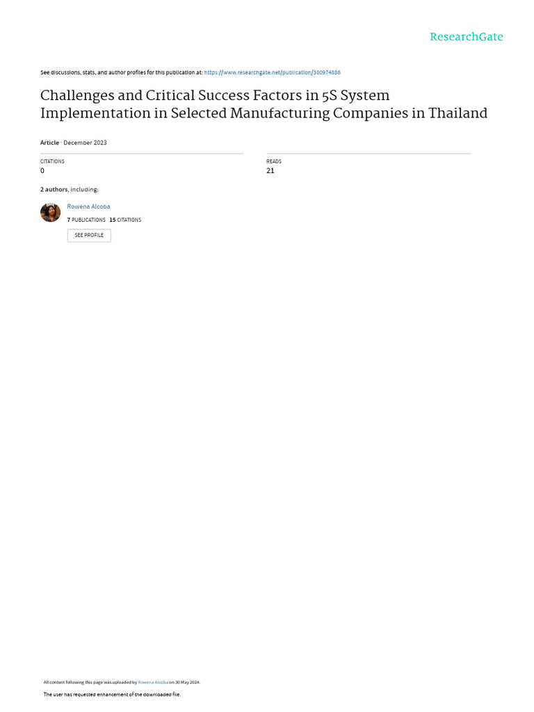 Challengesand Critical Success Factorsin 5 SSystem | PDF | Lean Manufacturing | Qualitative Research