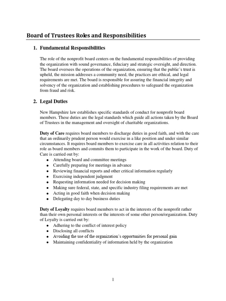 Board of Trustees Roles and Responsibilities | PDF | Fiduciary | Governance