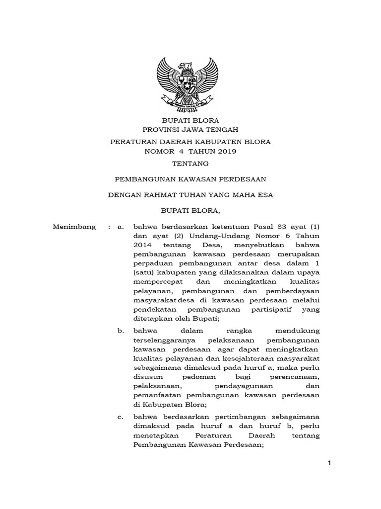 Peraturan Daerah Pembangunan Perdesaan Blora | PDF