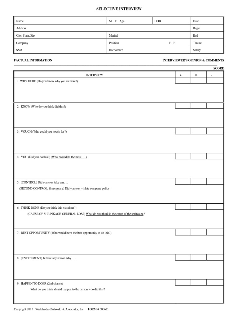 Wicklander and Zulawski Selective-Interview Form | PDF